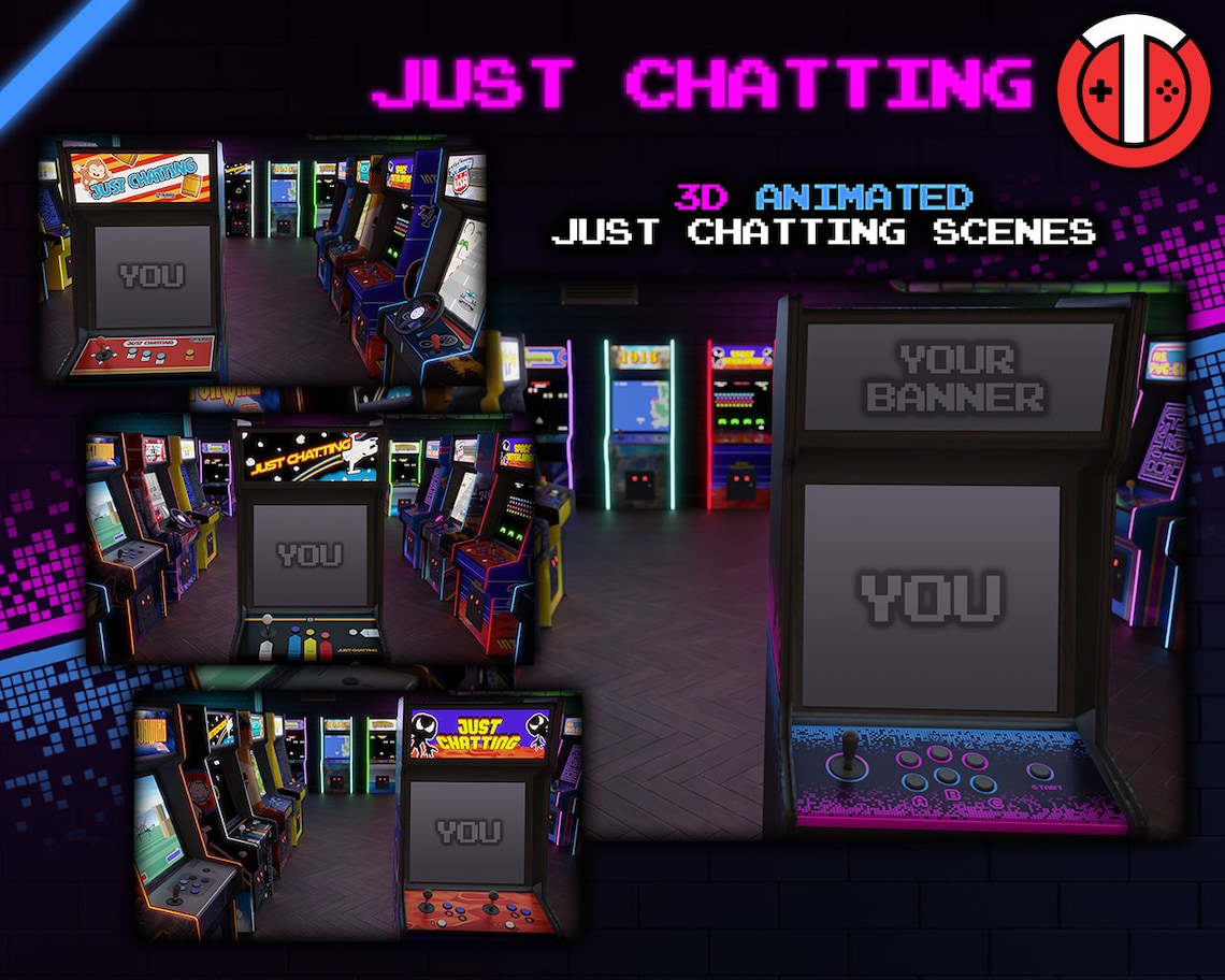 Retro Arcade Animated Stream Package Overlays, 3D Scenes, Alerts ...