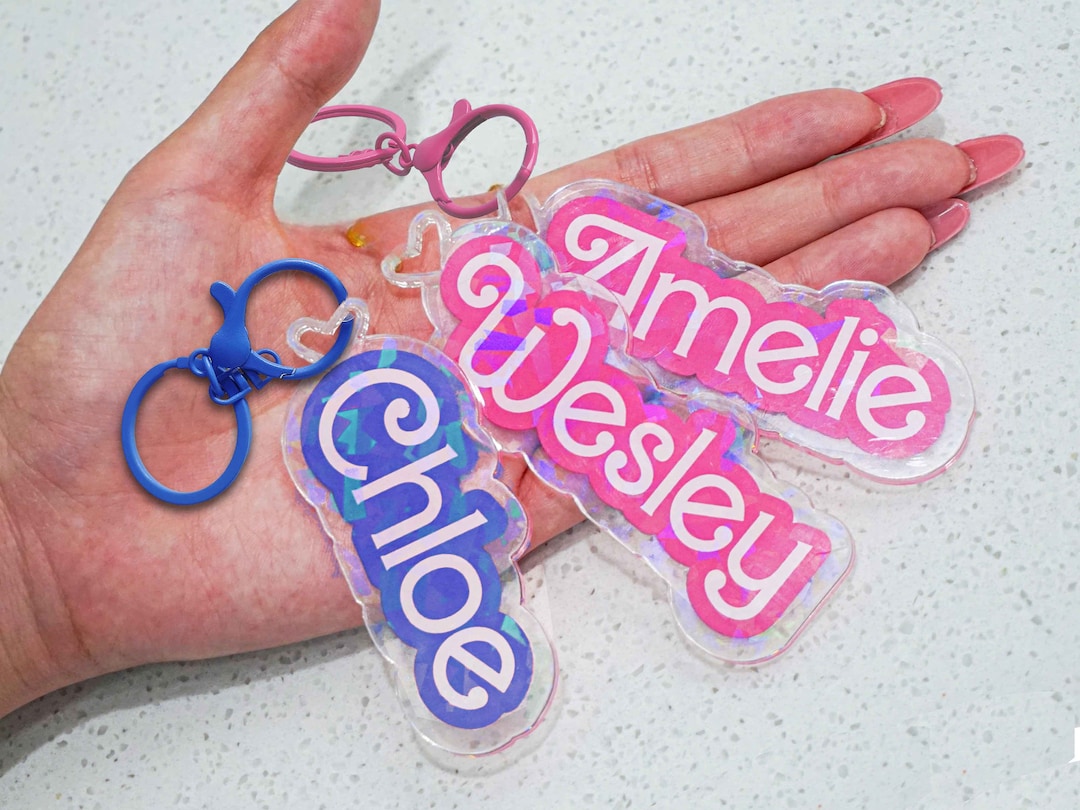 Custom Pink Keychains,hot Pink Acrylic Keyring,two Tone Personalized ...