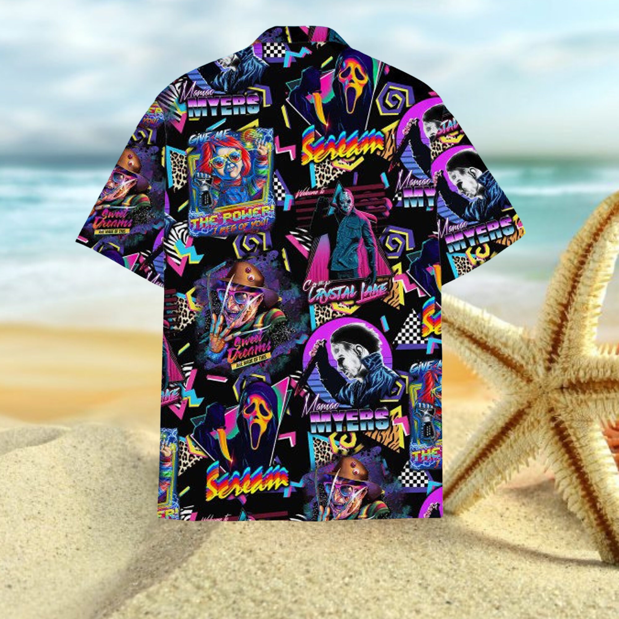 Horror Movie Retro Lapel Collar Hawaiian Shirt, Horror Character Summer ...