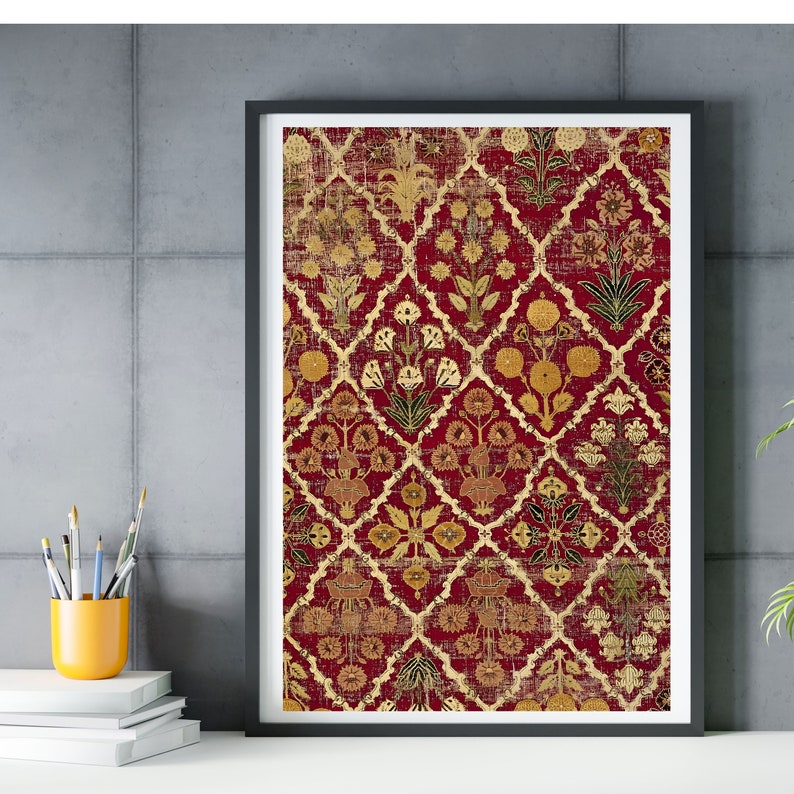 Indian Floral Art Set of 4, Indian Folk Art, Mughal Floral Art, Indian ...