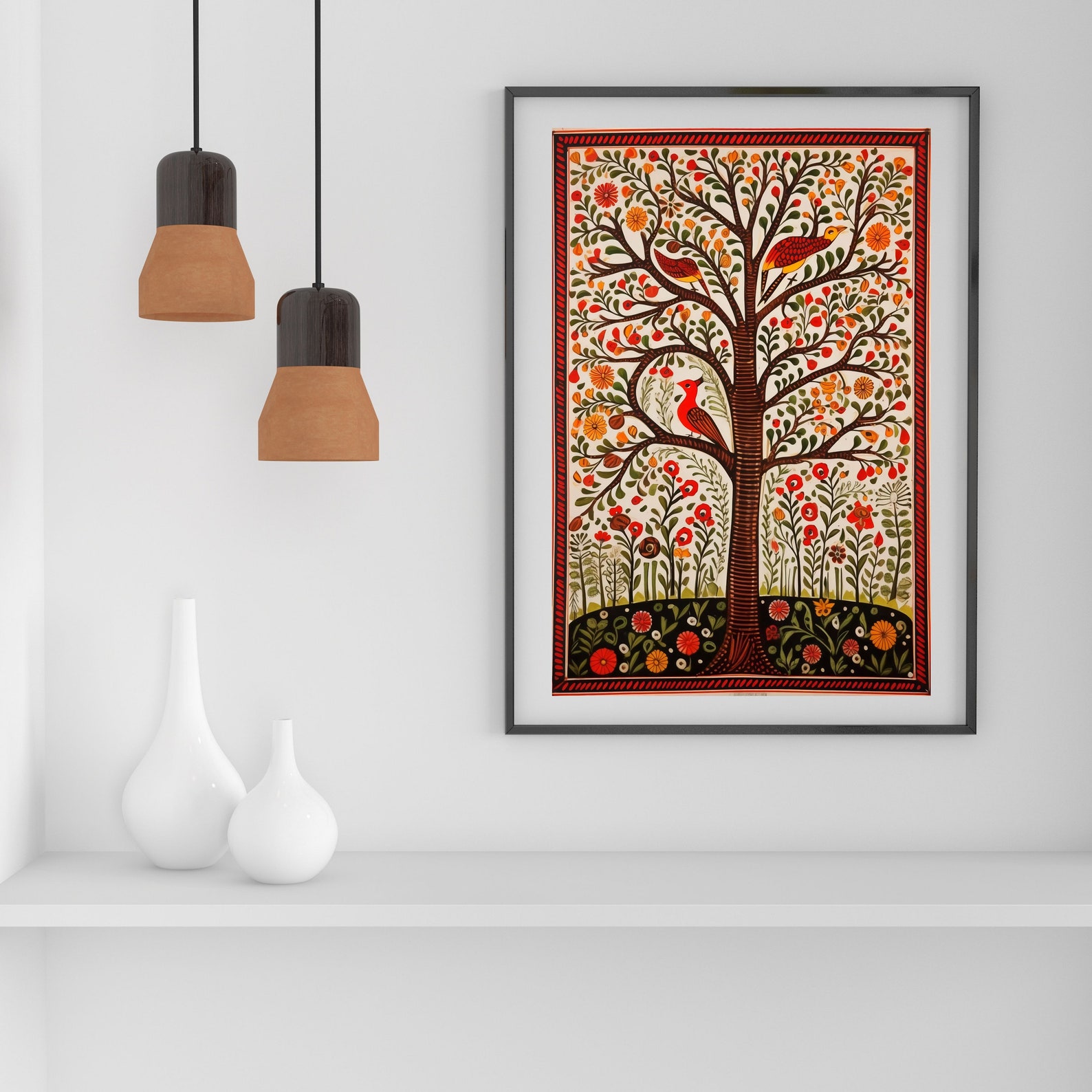 Madhubani Painting, Indian Wall Art, Indian Madhubani Art, Tree of Life ...