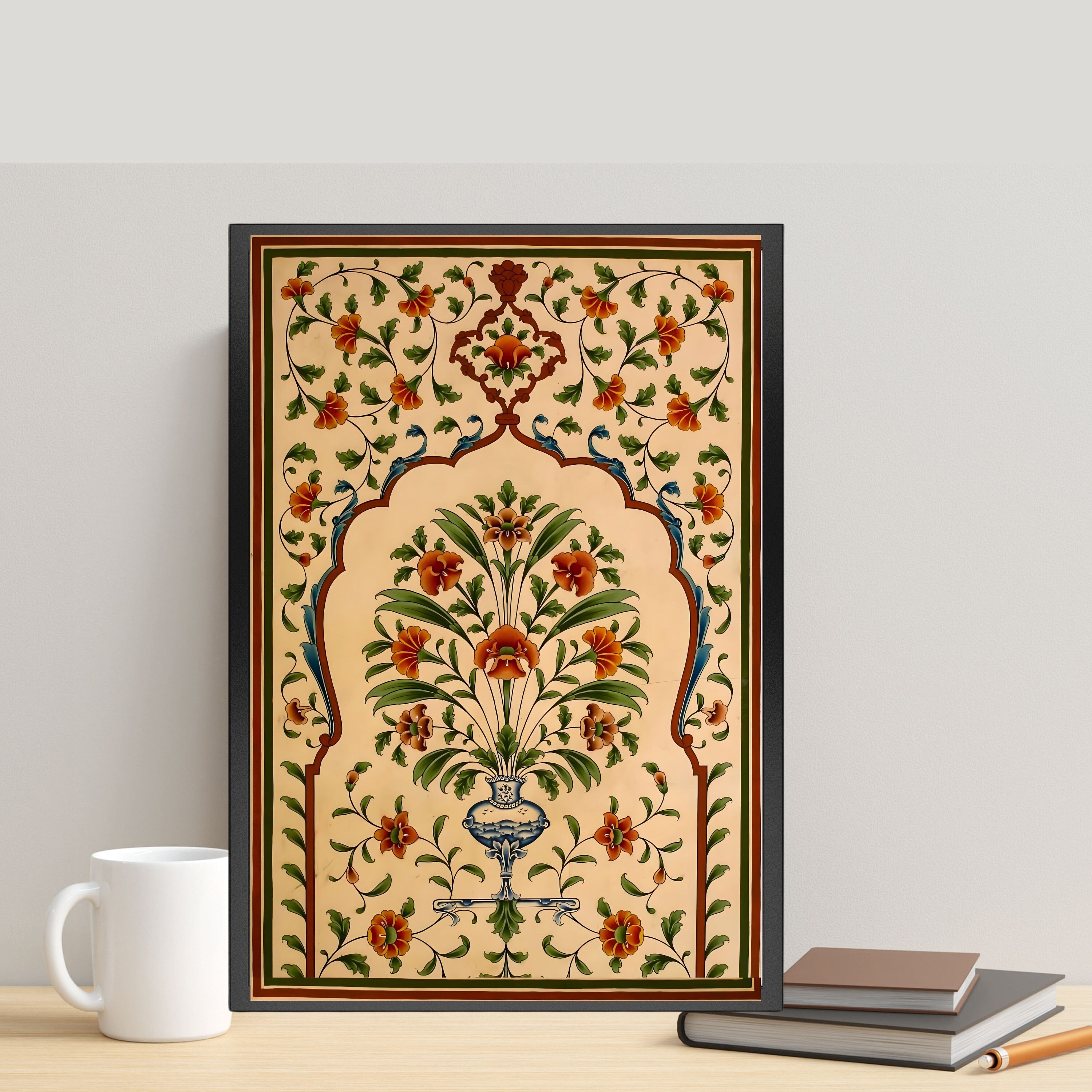 Vintage Floral Art, Mughal Floral Art, Indian Vintage Painting, Indian ...