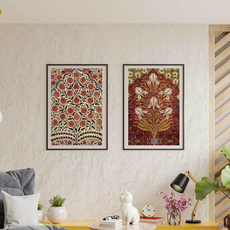 Indian Floral Art Set of 2 Indian Folk Art, Mughal Floral Art, Indian ...
