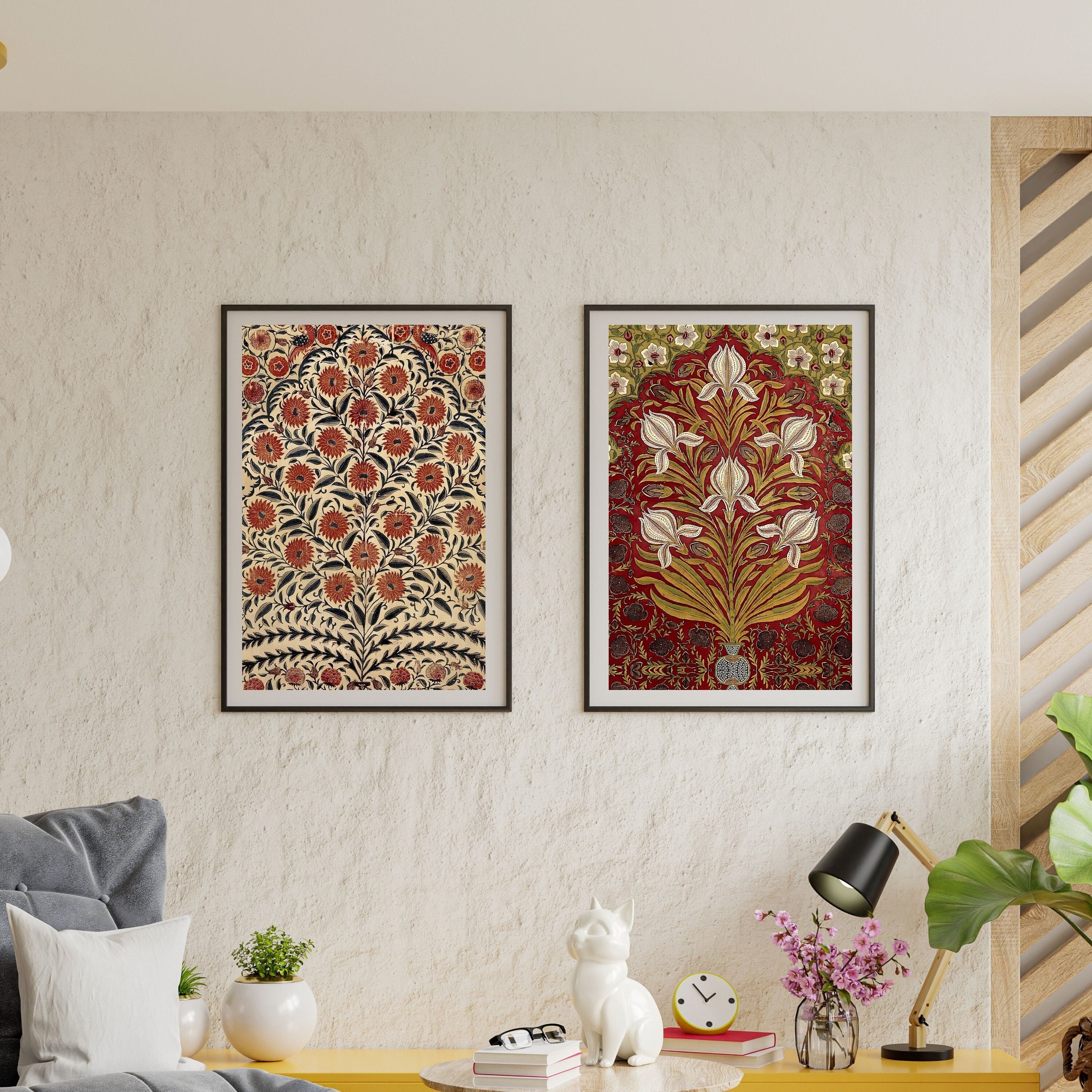 Indian Floral Art Set of 2 Indian Folk Art, Mughal Floral Art, Indian ...