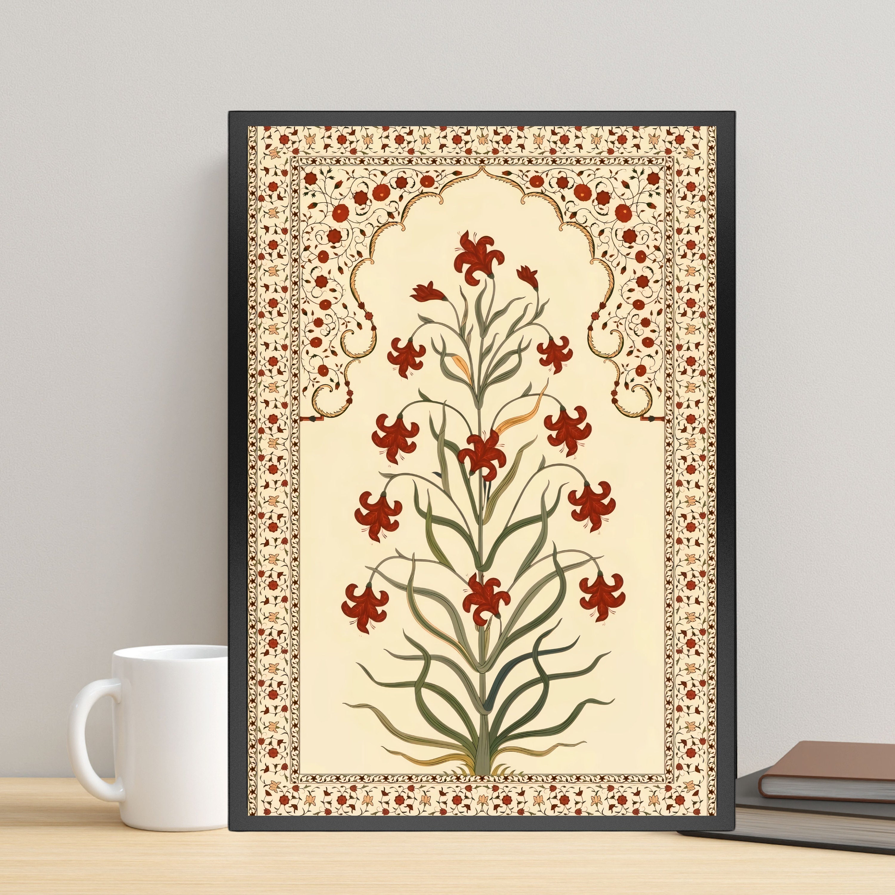 Indian Floral Art Set of 4, Indian Folk Art, Mughal Floral Art, Indian ...