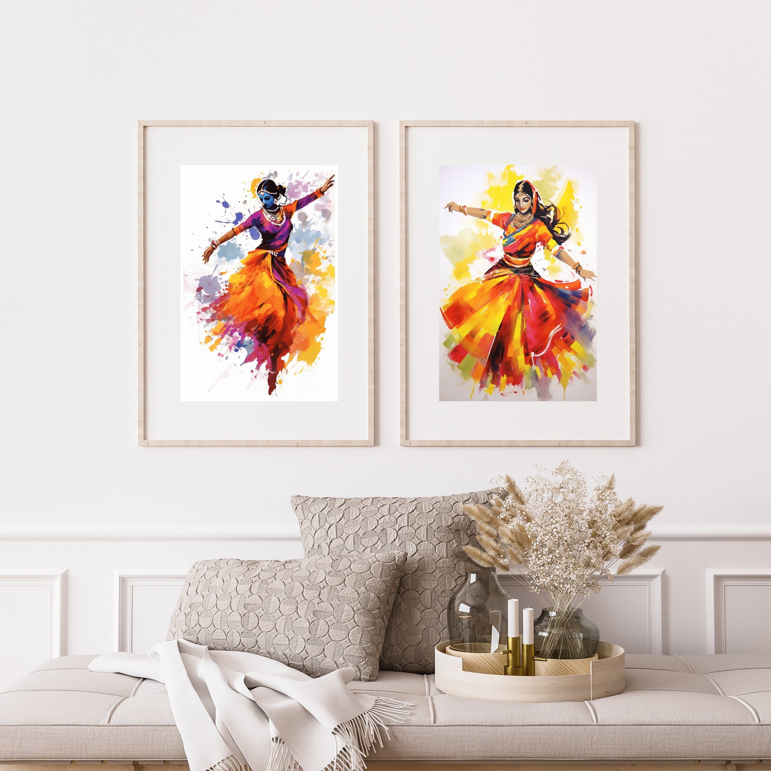 Indian Wall Art, Indian Woman Dance Painting, Dancing Indian Girl ...