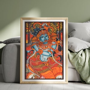 Indian Kalamkari Painting, Krishna Vintage Indian Art, Radha Krishna ...