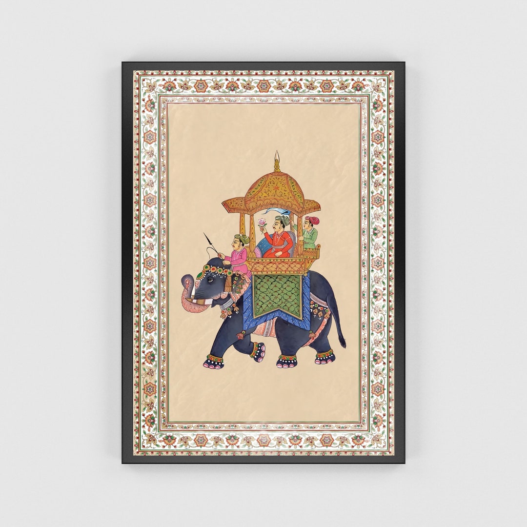 Indian Folk Art, Indian Elephant Print, Indian Wall Art , Indian Mughal ...