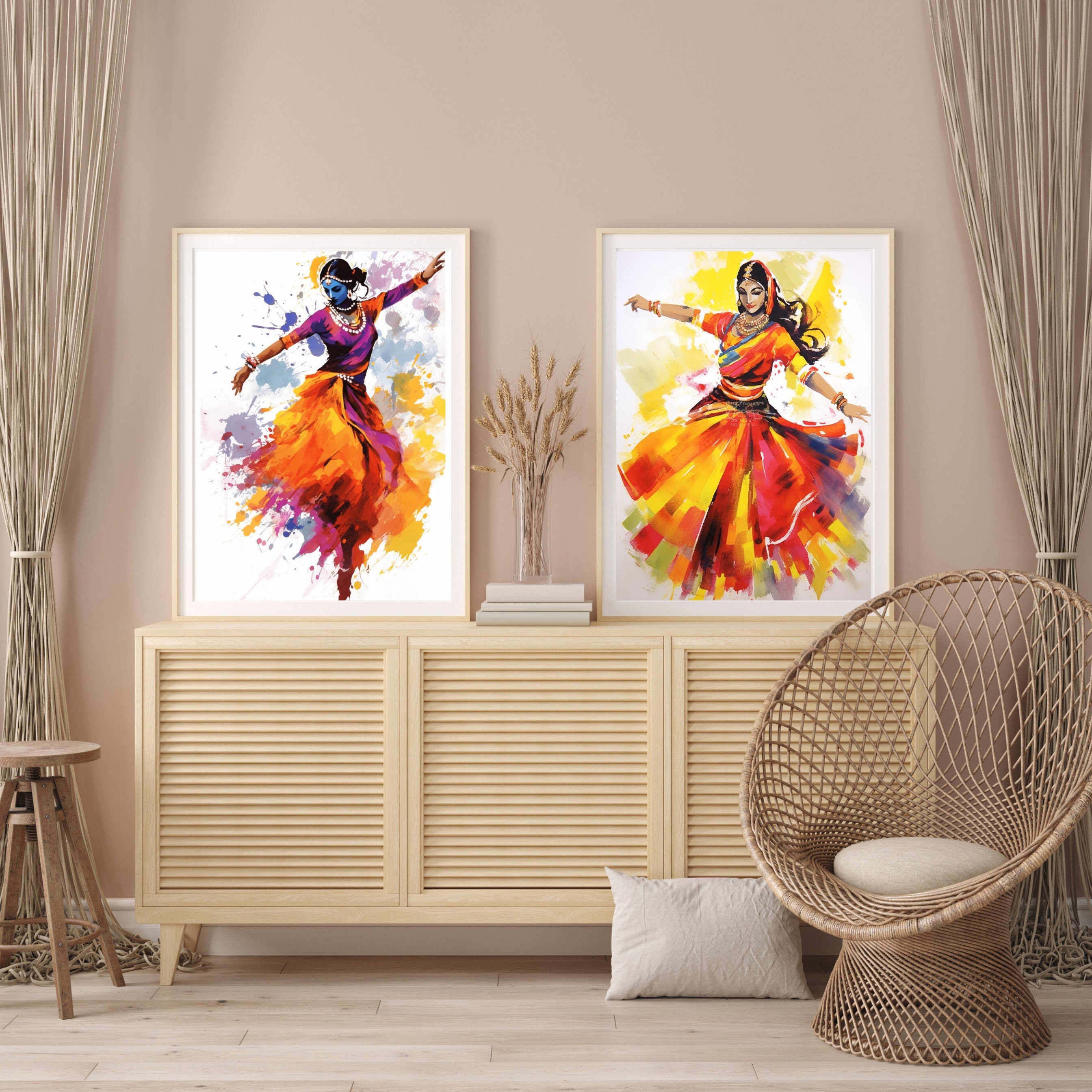 Indian Wall Art, Indian Woman Dance Painting, Dancing Indian Girl ...