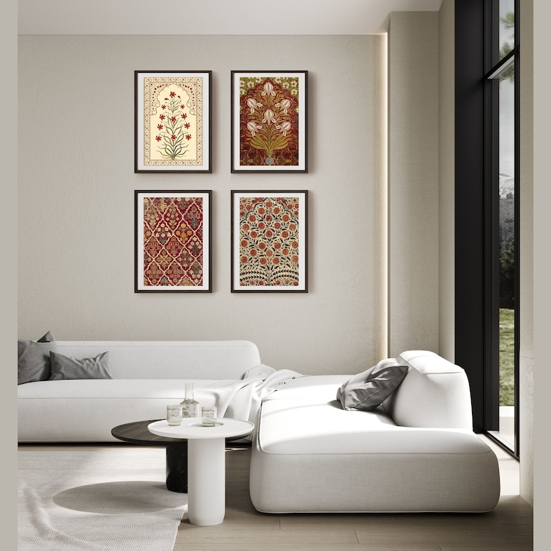 Indian Floral Art Set of 4, Indian Folk Art, Mughal Floral Art, Indian ...