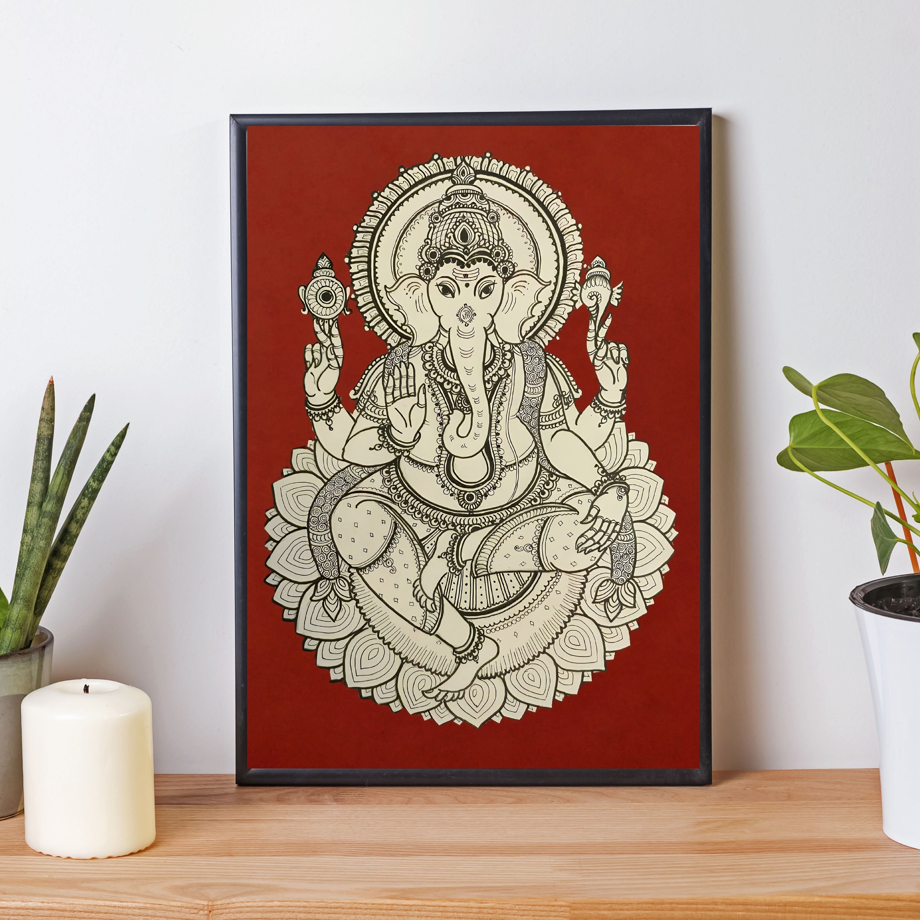 Indian Kalamkari Painting, Lord Ganesha Vintage Indian Art, Ganesha ...