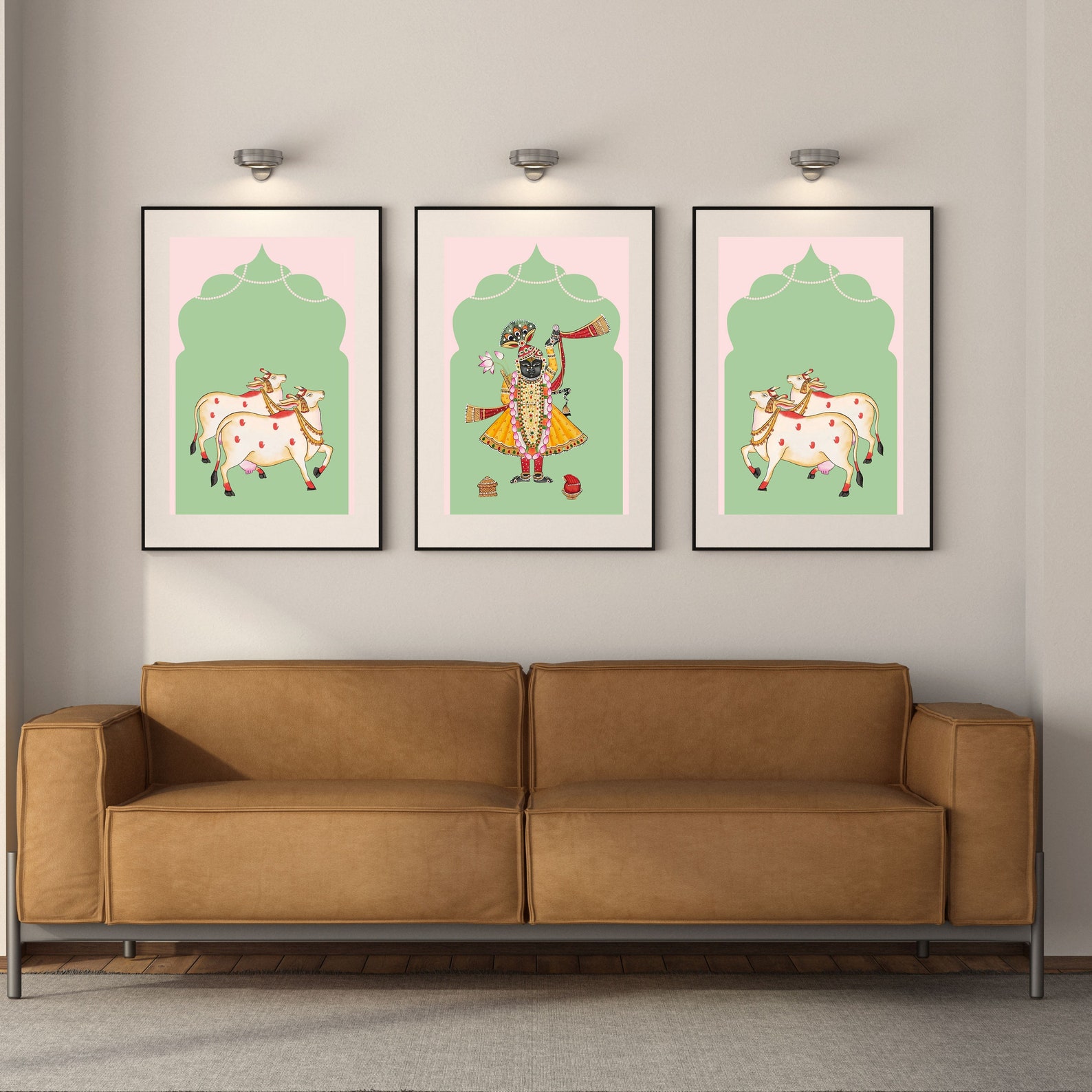 Indian Folk Art, Set of 3 Pichwai Prints, Living Room Decor, Hindu ...