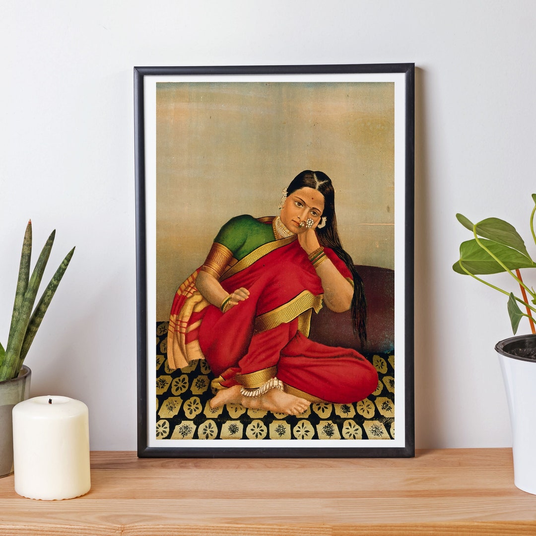 Indian Woman in Sari Art Print: Vintage Folk Art (digital Download) - Etsy