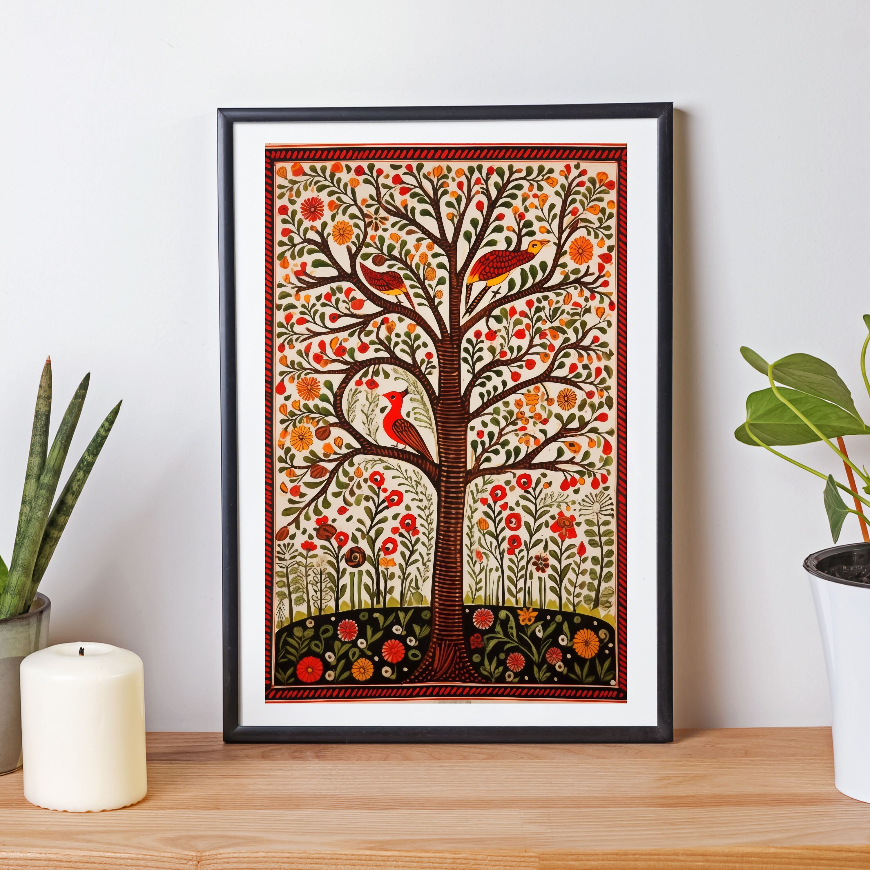 Madhubani Painting, Tree of Life Set of 3, Indian Wall Art Print ...