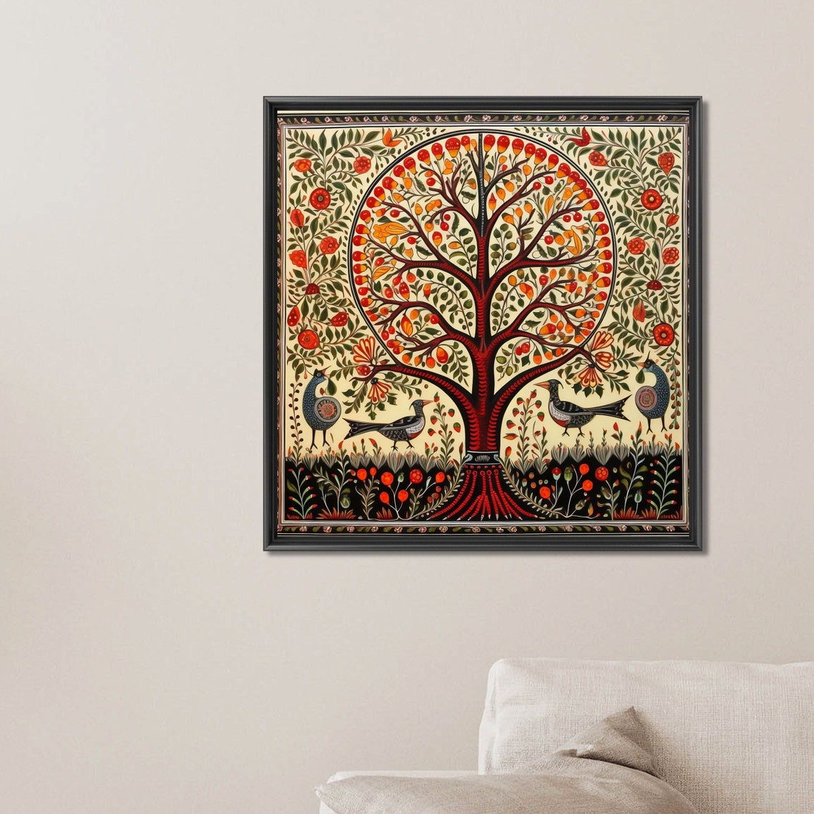Madhubani Painting, Tree of Life, Indian Wall Art Print, Indian Vintage ...