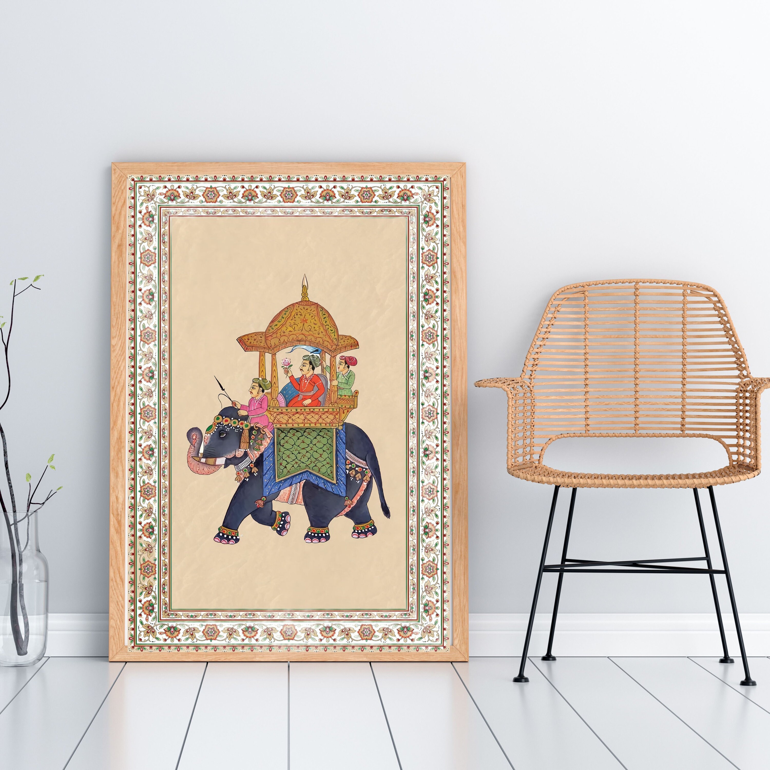 Indian Folk Art, Indian Elephant Print, Indian Wall Art , Indian Mughal ...