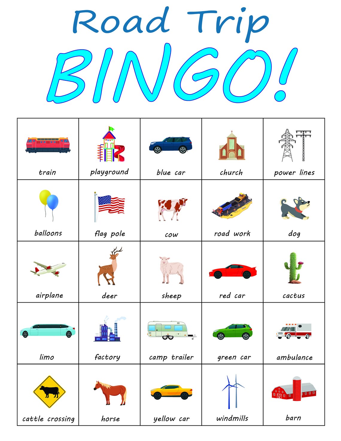 Road Trip Bingo - 6 Pages! - Etsy