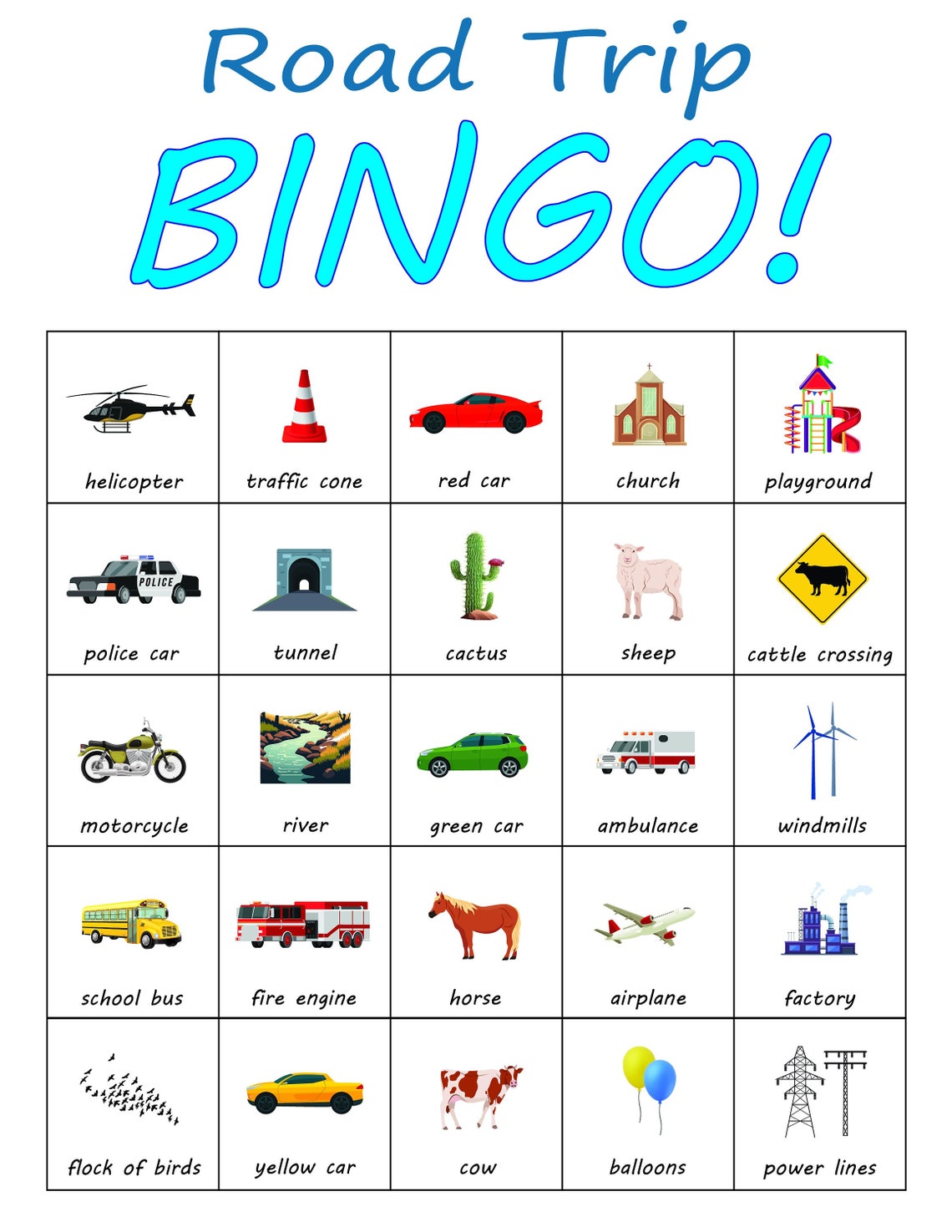 Road Trip Bingo - 6 Pages! - Etsy