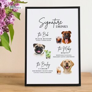 Custom Dog Signature Drinks Menu Card, Unique Pet Wedding Cocktail Sign ...
