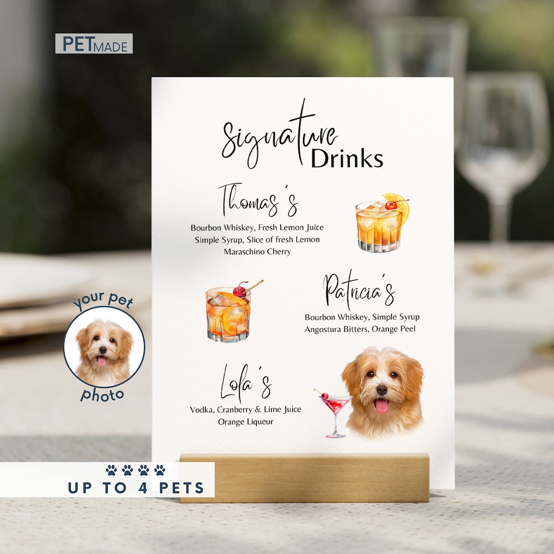 Dog Signature Drink Sign, Pet Signature Cocktail Sign, Cat Signature ...