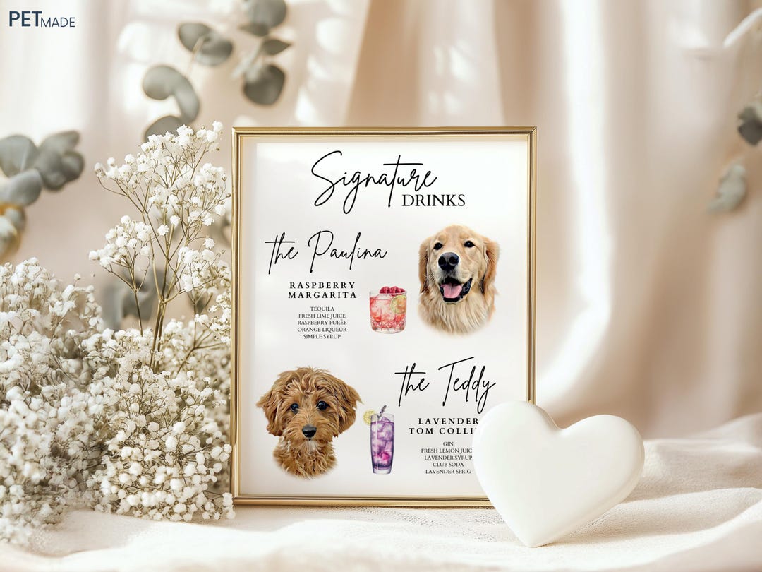 Customizable Dog Signature Drinks Menu, Unique Dog Wedding Cocktail ...
