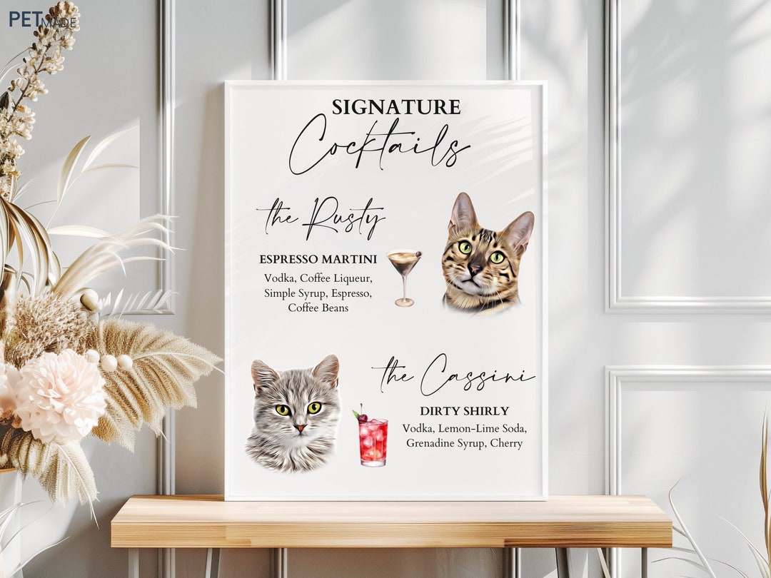 Custom Cat Signature Cocktail Sign, Wedding Bar Cat Drink Sign, Dog ...