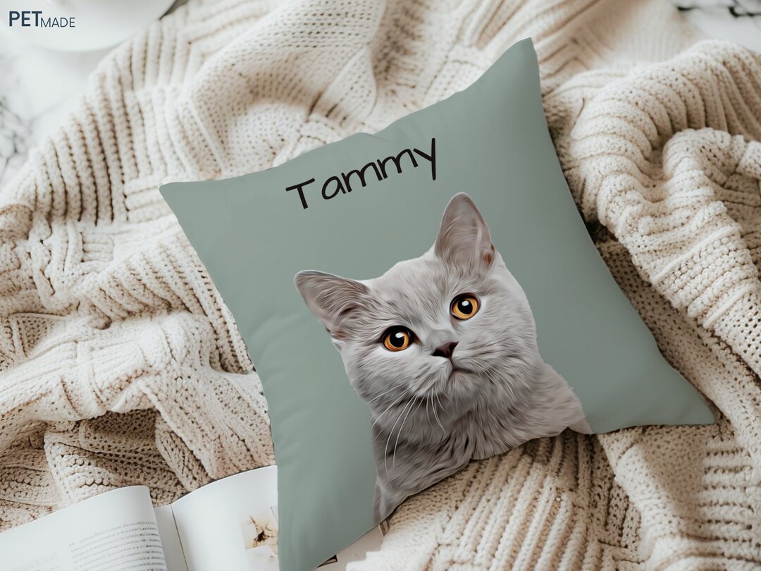 Personalized Cat Pillow, Custom Pet Portrait Pillow, Pet Photo Cushion ...