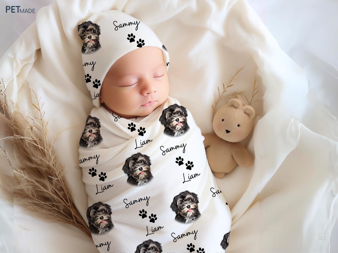 Custom Dog Portrait Swaddle Blanket - Personalized Baby Gift, Newborn ...