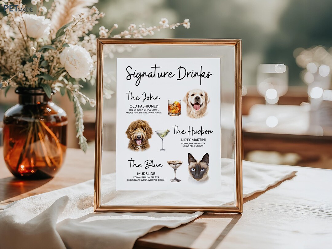 Custom Pet Signature Drinks Sign for Pet Wedding Cocktail Bar Menu ...