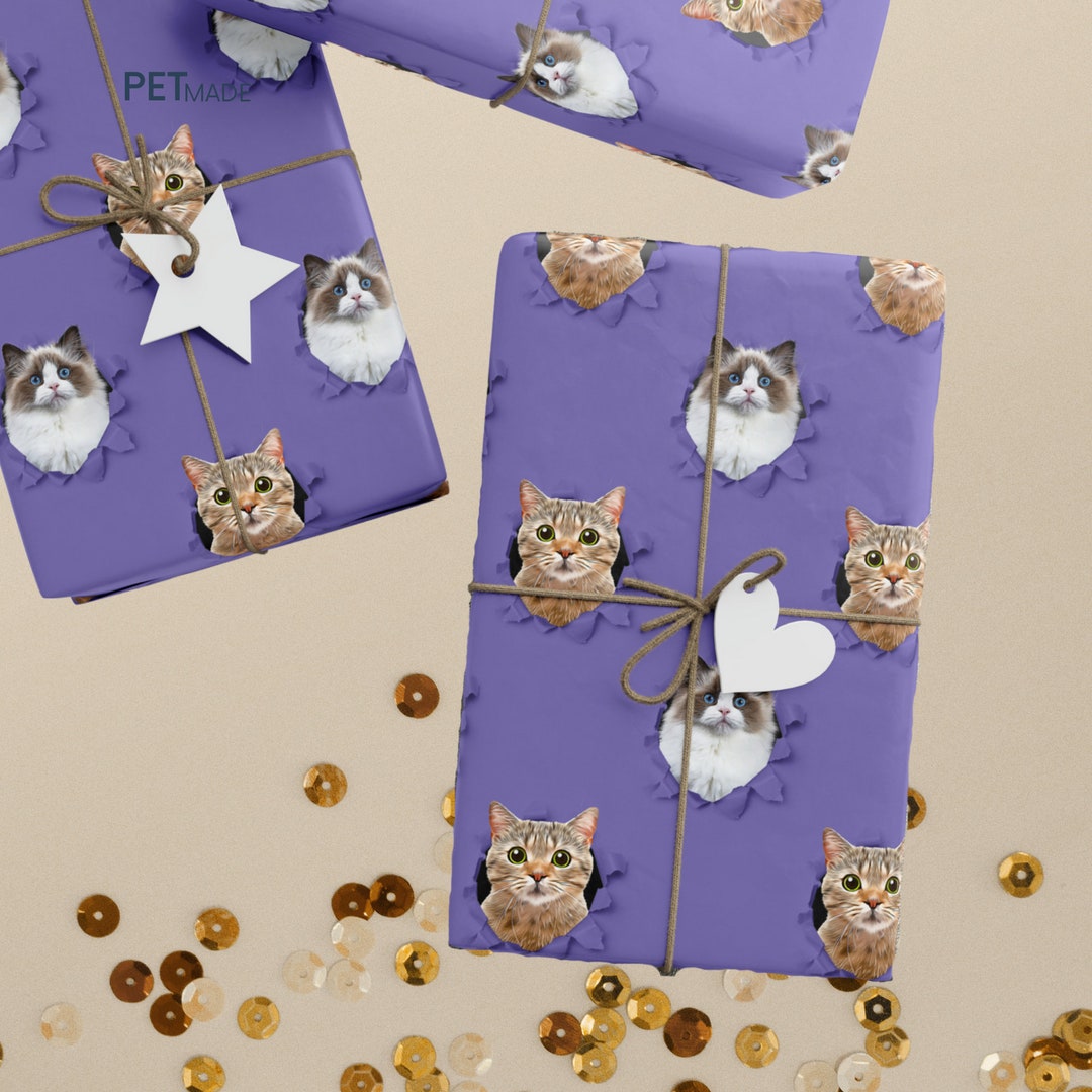 Personalized Peeking Cat Wrapping Paper From Pet Photo, Curious Cat ...