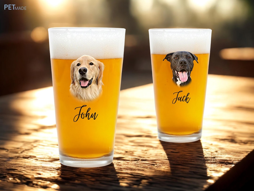 Custom Dog Beer Glass, Dog on Pint Glass, Personalized Cat Drinking ...