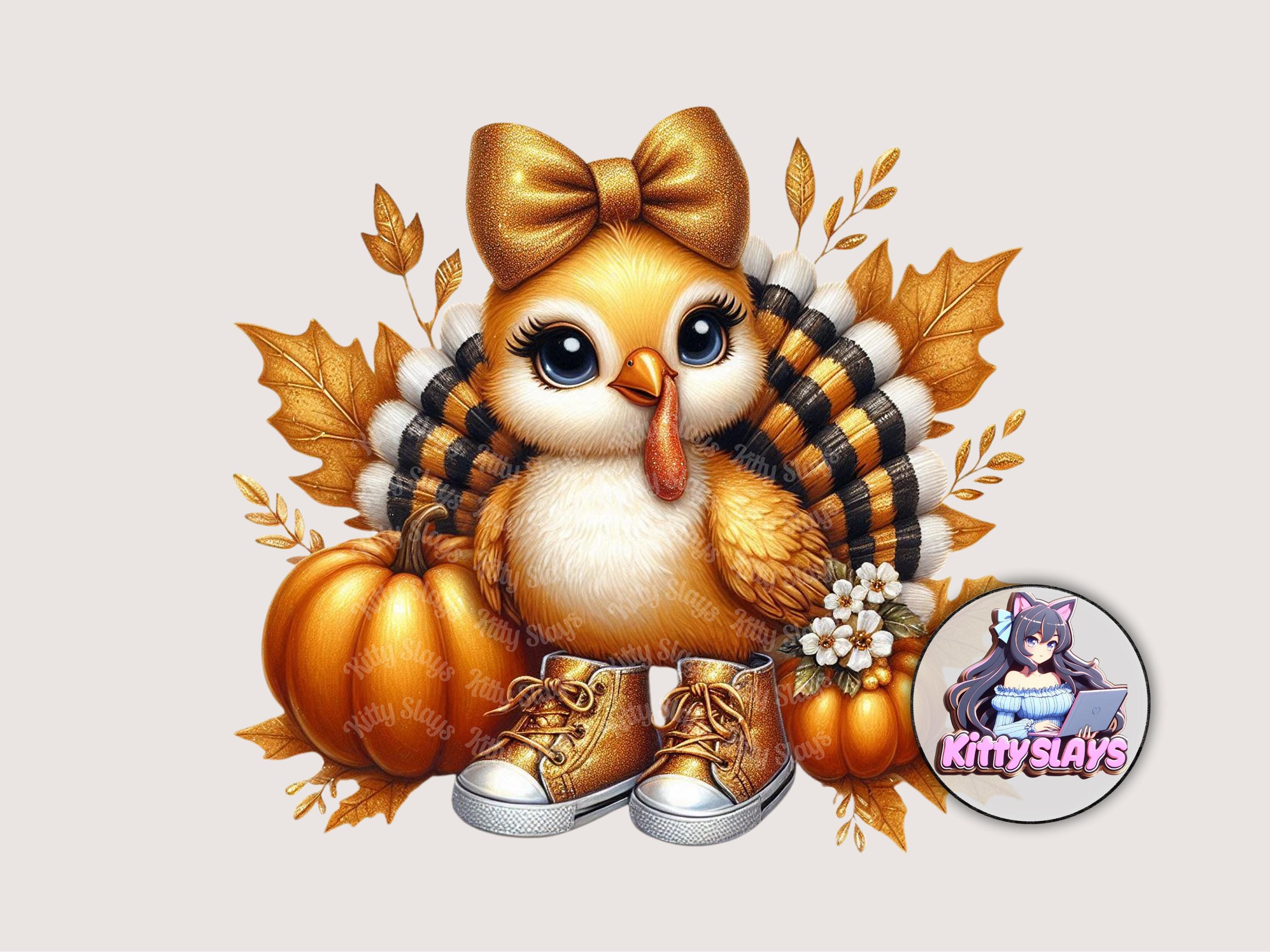 Coquette Gold Glitter Turkey PNG Girls Fall Turkey Design Dtf Cute ...