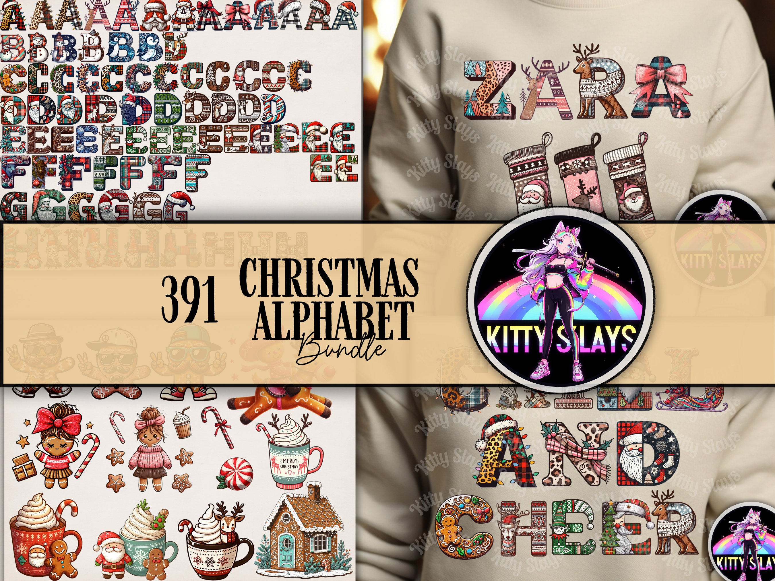 Christmas Doodle Alphabet Doodle Letters PNG Files, Doodle Alpha Bundle ...