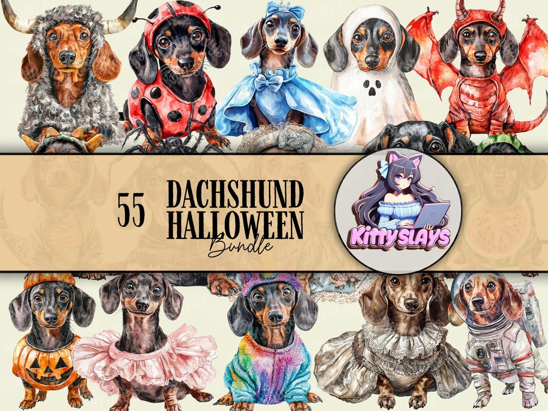 Dachshund Halloween Clipart Bundle: Dog Mama PNG Designs (digital ...