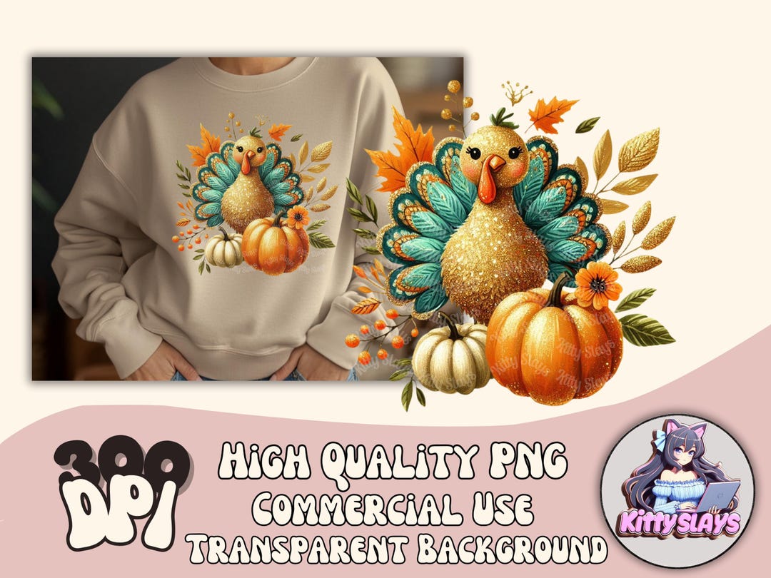 Coquette Gold Glitter Turkey PNG Girl Fall Turkey Design Autumn Fall ...