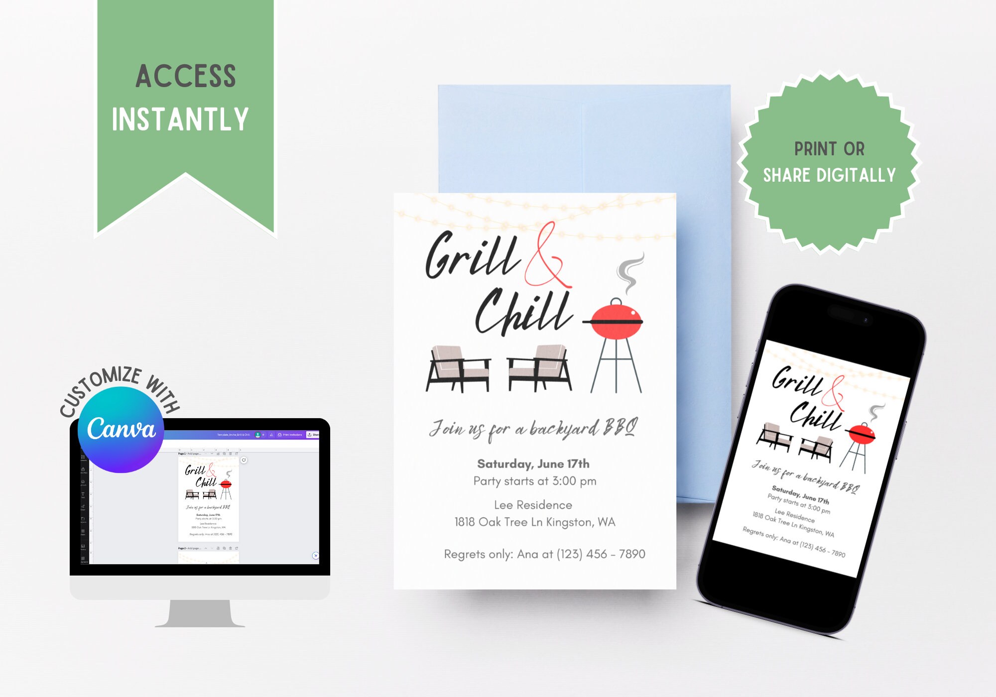 Grill & Chill BBQ Invite, Summer Cookout Invitation, 4th of July Party ...