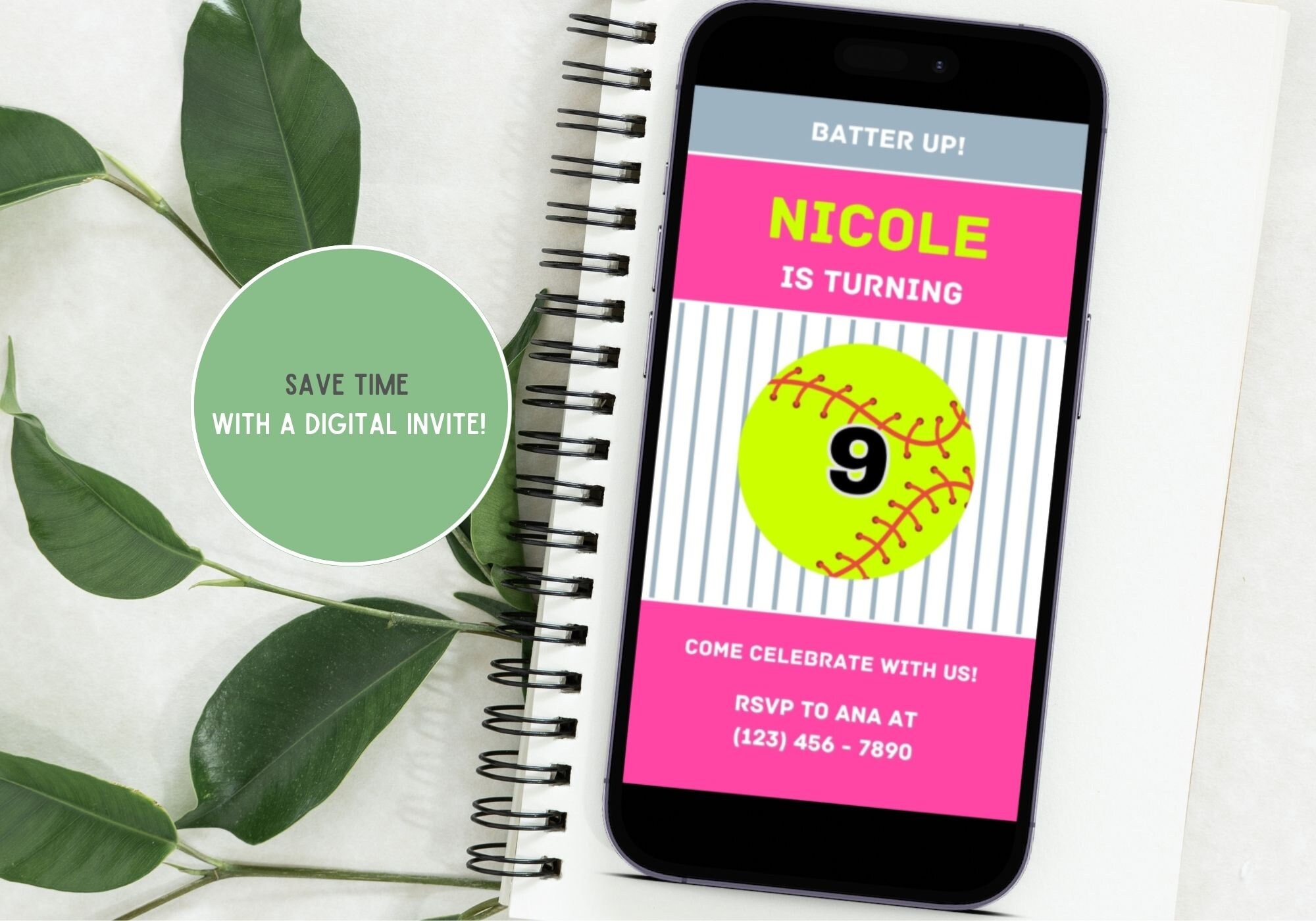 Animated Softball Birthday Invitation, Softball Party Invitation ...