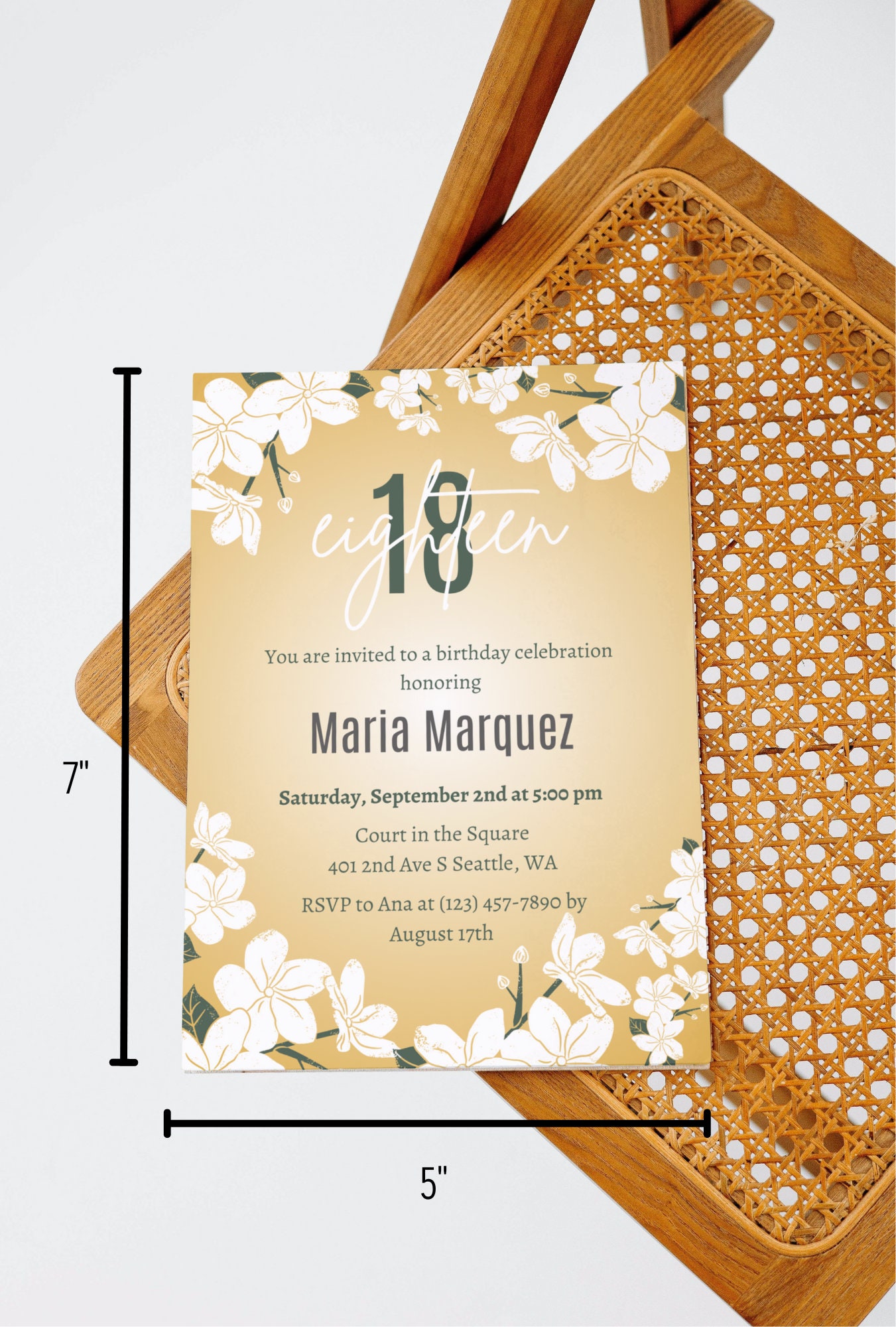 Filipino Debut 18th Birthday Party Invitation, Sampaguita Flowers, Gold ...