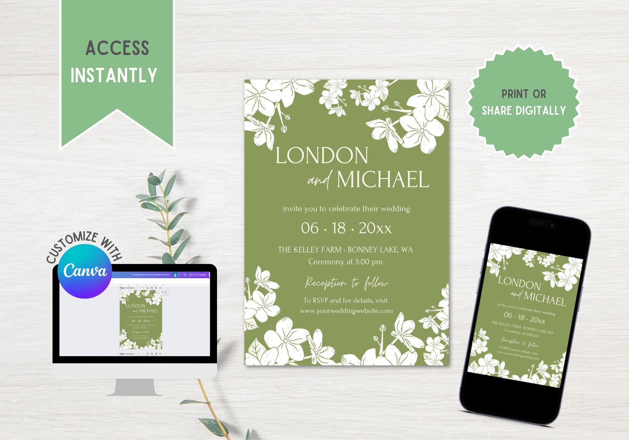 Green Wedding Invitation, Sage Wedding Invitation, Sampaguita Flowers ...
