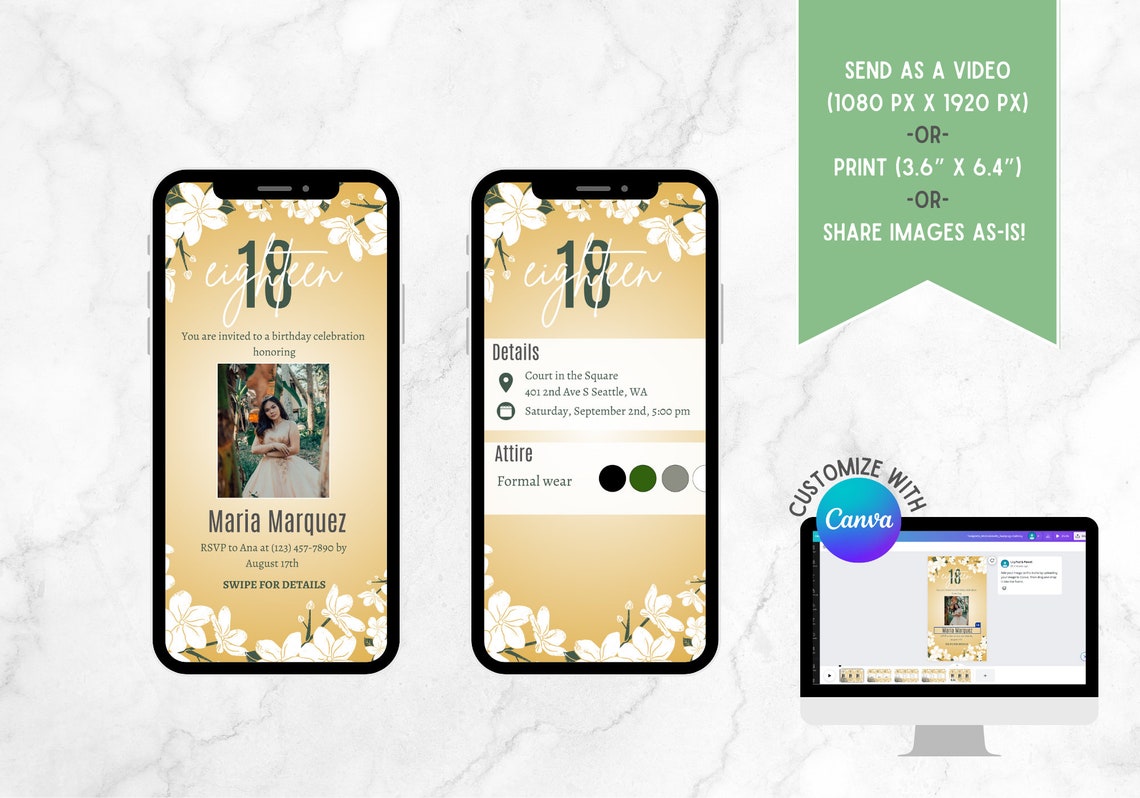 Animated Filipino Debut 18th Birthday Party Invitation, Sampaguita ...