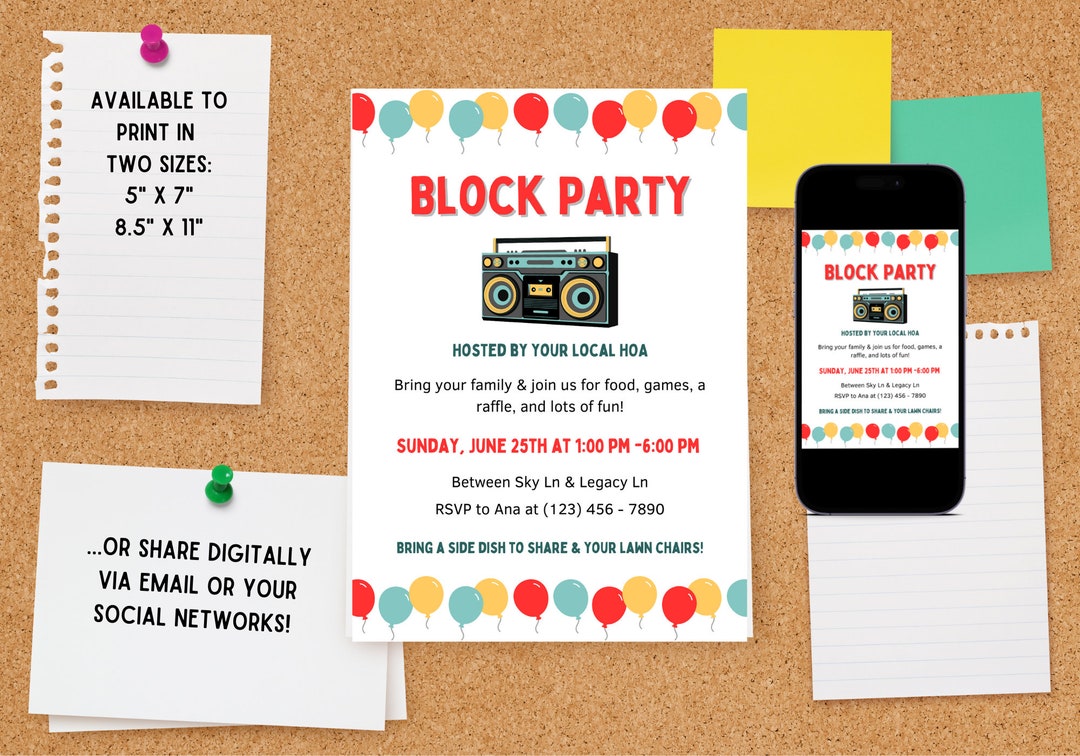 Neighborhood Block Party Flyer, Church Block Party Flyer, HOA Block ...