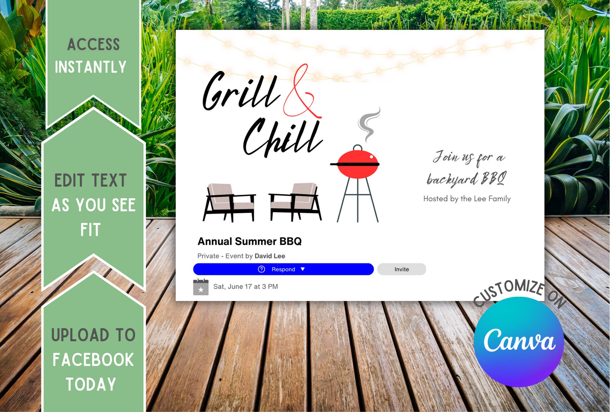 Grill & Chill BBQ Facebook Event Cover Template, Summer Cookout ...