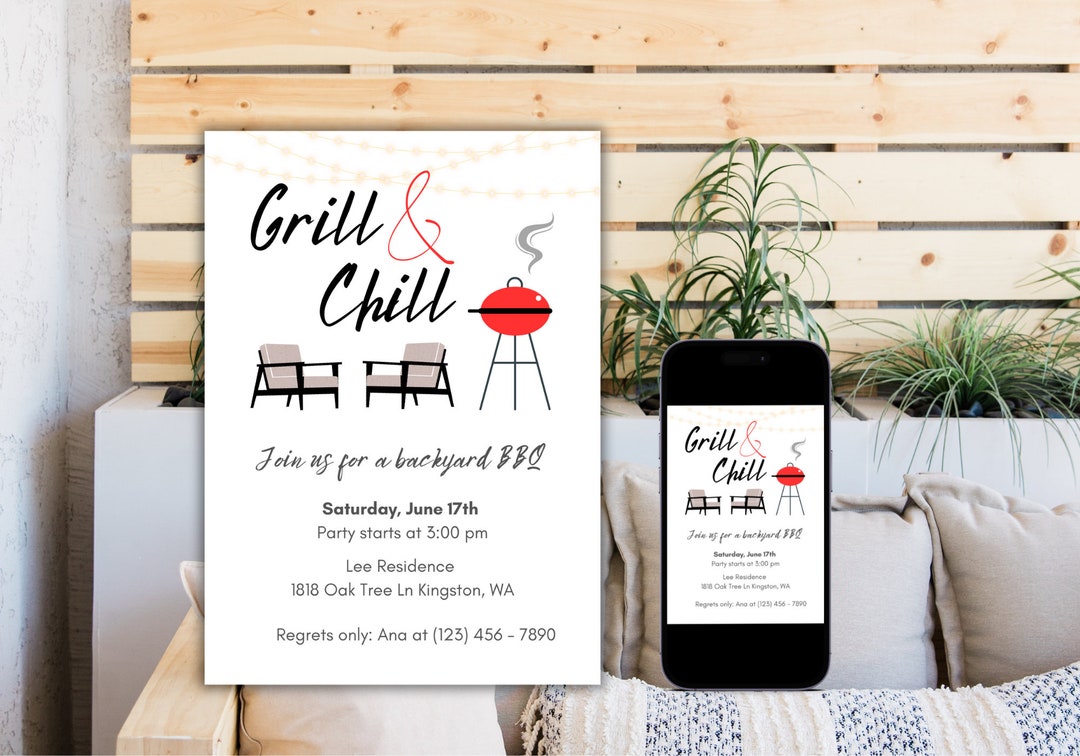 Grill & Chill BBQ Invite, Summer Cookout Invitation, 4th of July Party ...