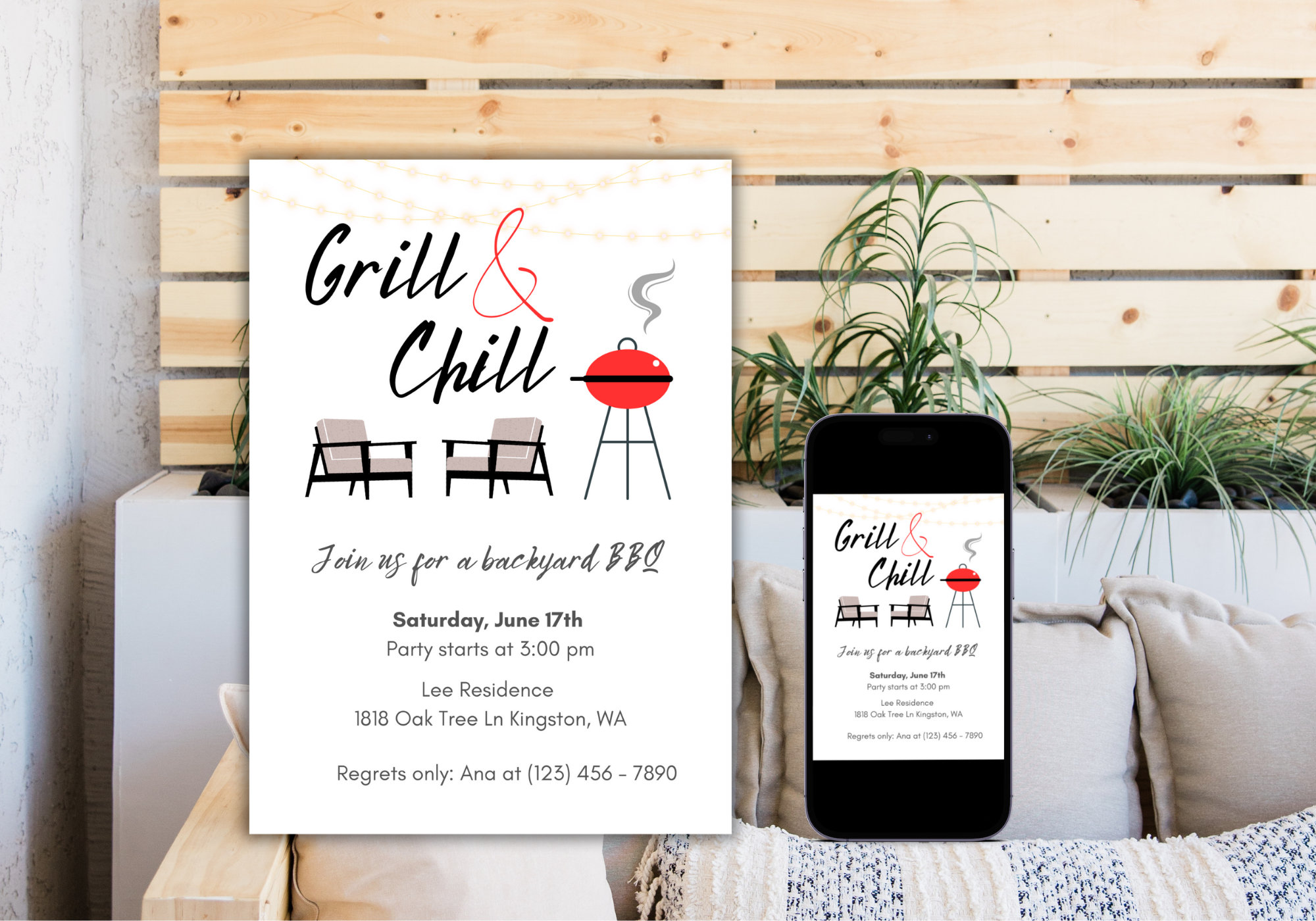 Grill & Chill BBQ Invite, Summer Cookout Invitation, 4th of July Party ...