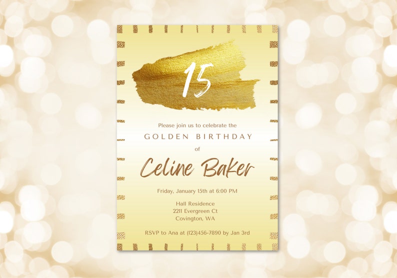 Golden Birthday Party Invitation, Birthday Celebration Invite ...