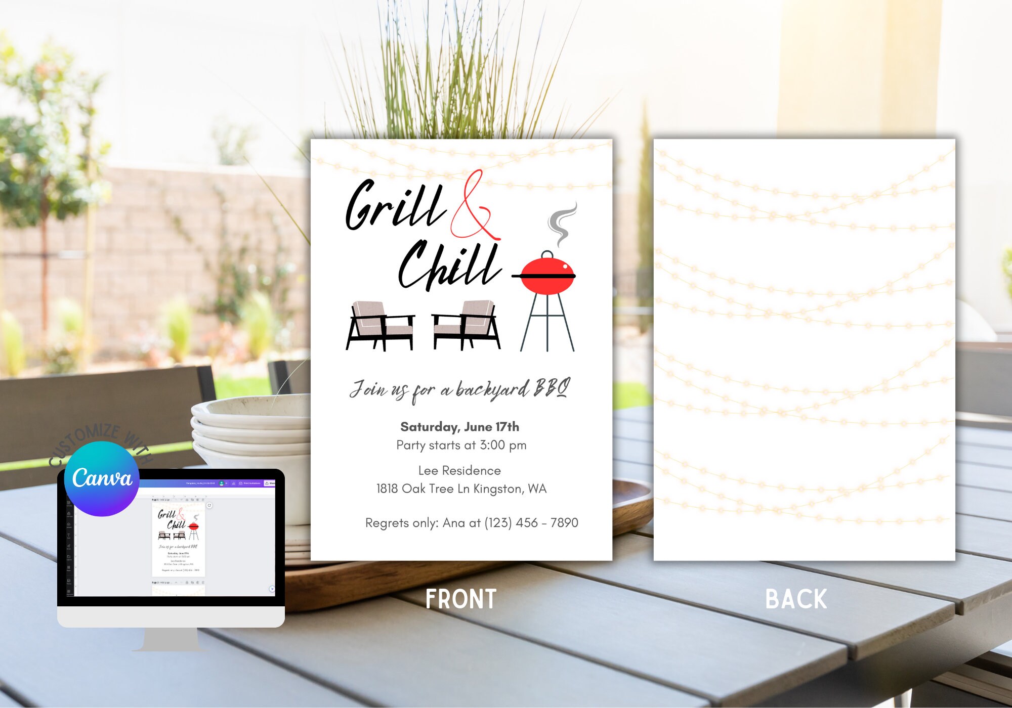 Grill & Chill BBQ Invite, Summer Cookout Invitation, 4th of July Party ...