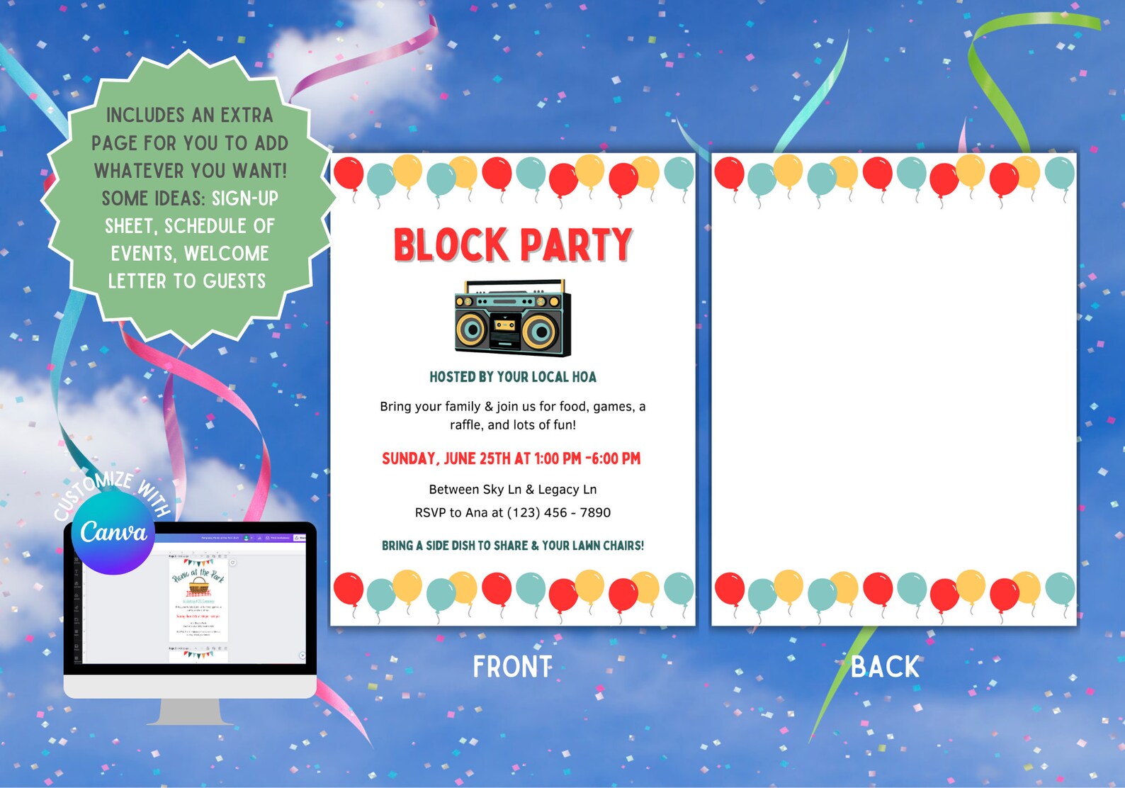Neighborhood Block Party Flyer, Church Block Party Flyer, HOA Block ...