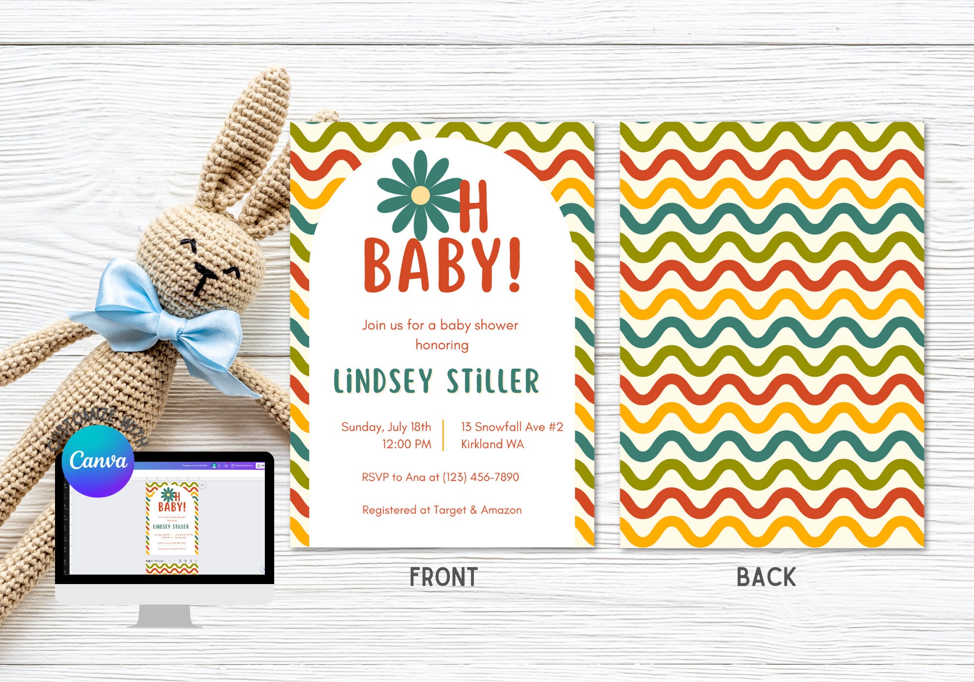 70s Baby Shower, Rainbow Baby Shower Invitation, 5x7 Card, Facebook ...