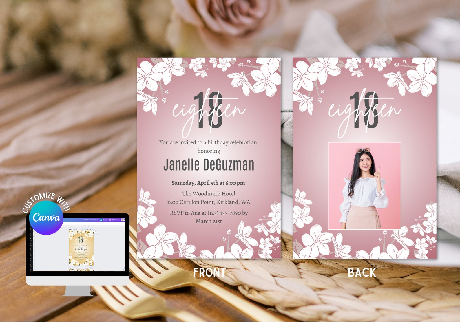 18th Birthday Invite, Rose Gold Birthday Invitation, Sampaguita Flowers ...