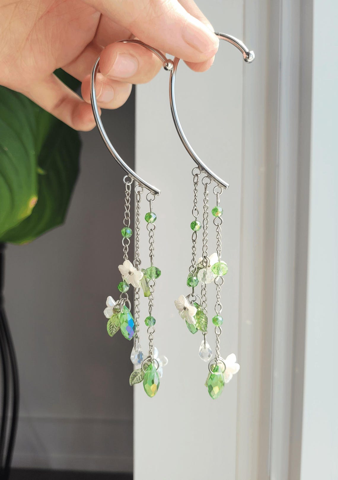 Leafy Ear Cuffs | Flower Faerie Earrings | Leaf Dangle | Spring Non ...